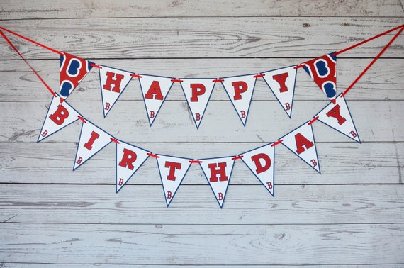 Boston Red Sox Happy Birthday Banner Baseball Party - Etsy