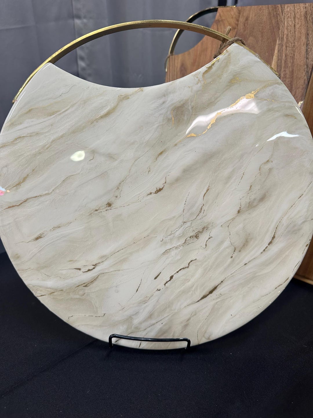 Handcrafted Round Resin Tray - White, Cream, and Gold Resin With Gold ...