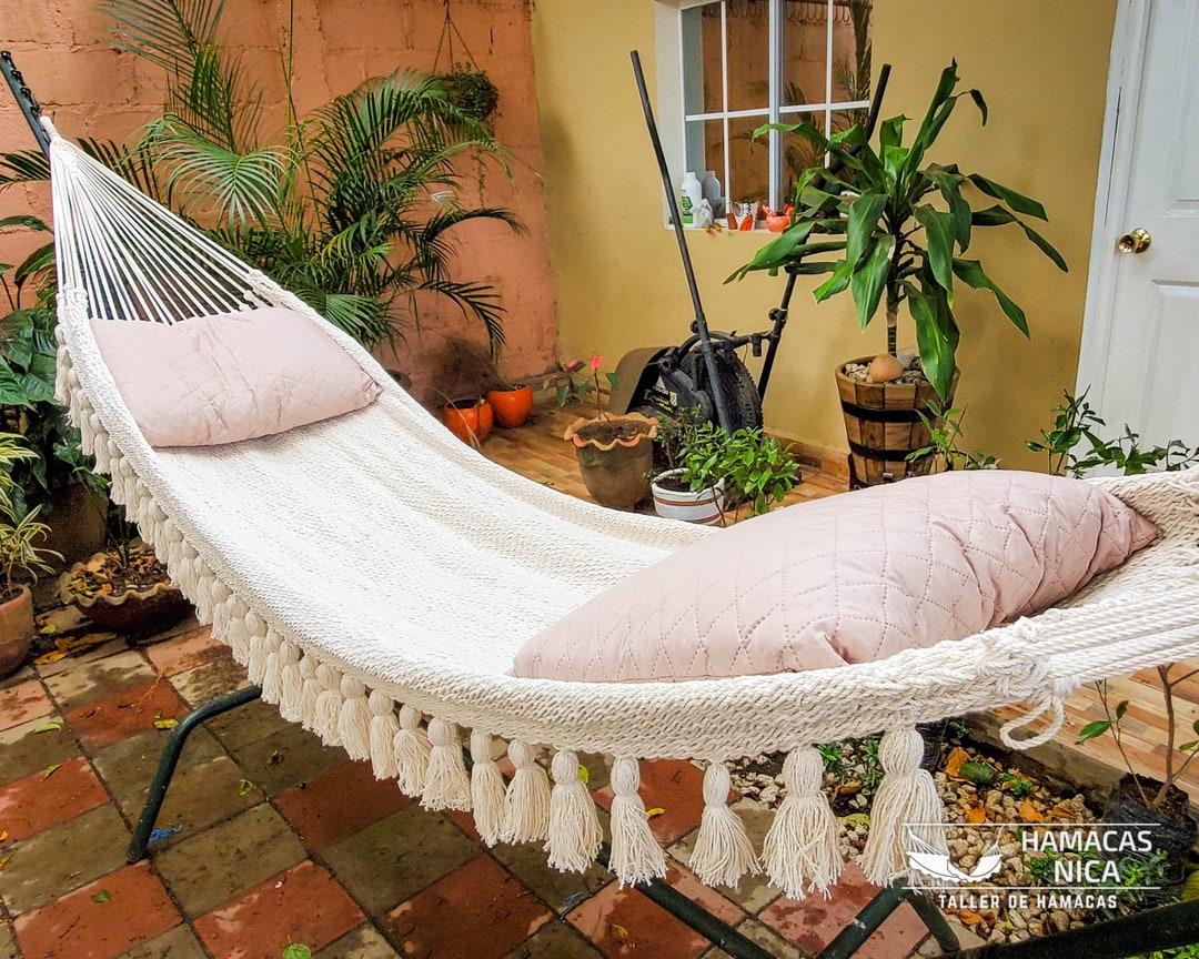White Bohemian Hammock With Handwoven Tassels | Natural Boho Furniture ...