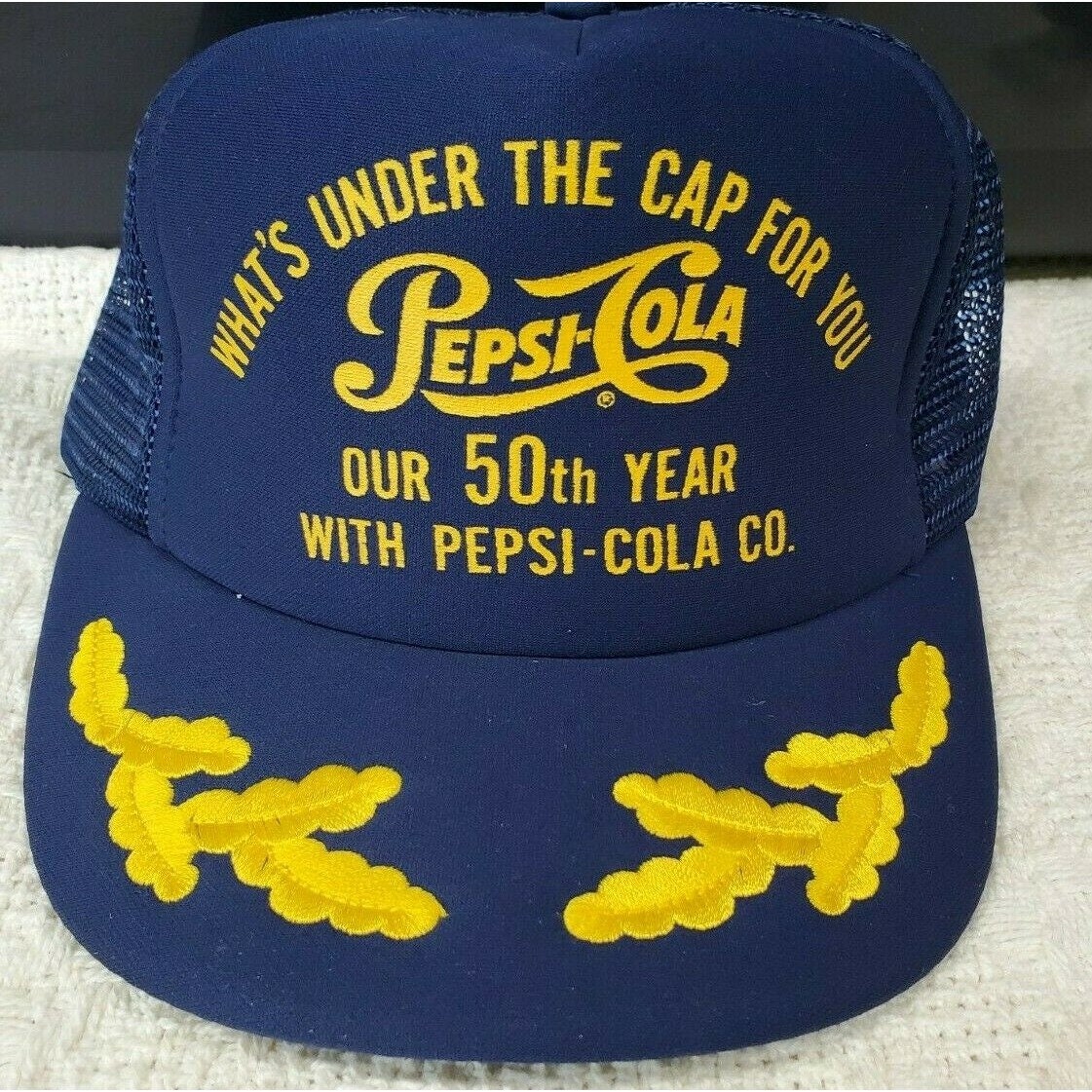 Vtg Pepsi-cola Hat Navy Blue Yellow 50th Year Snapback Trucker Under ...