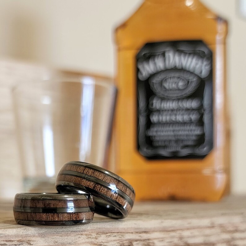 Whiskey Barrel Ring With Wood Inlay Unique Mens Wedding Band - Etsy