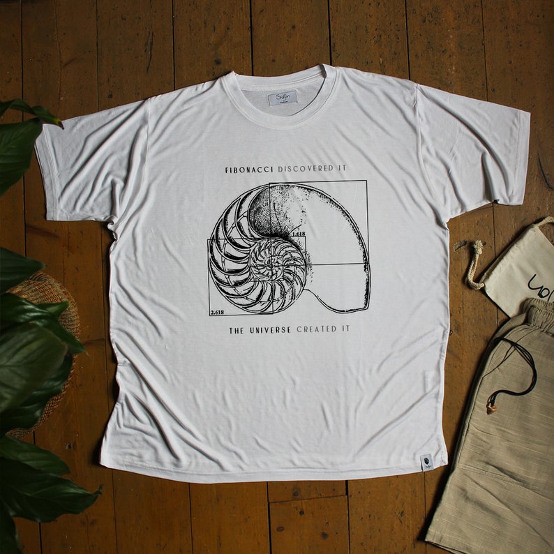 Fibonacci Shell Bamboo T-shirt Soft and Sustainable, Golden Ratio ...