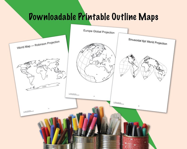 World Maps and Globes PDF Printable Coloring Pages, Blank, Outline Maps ...