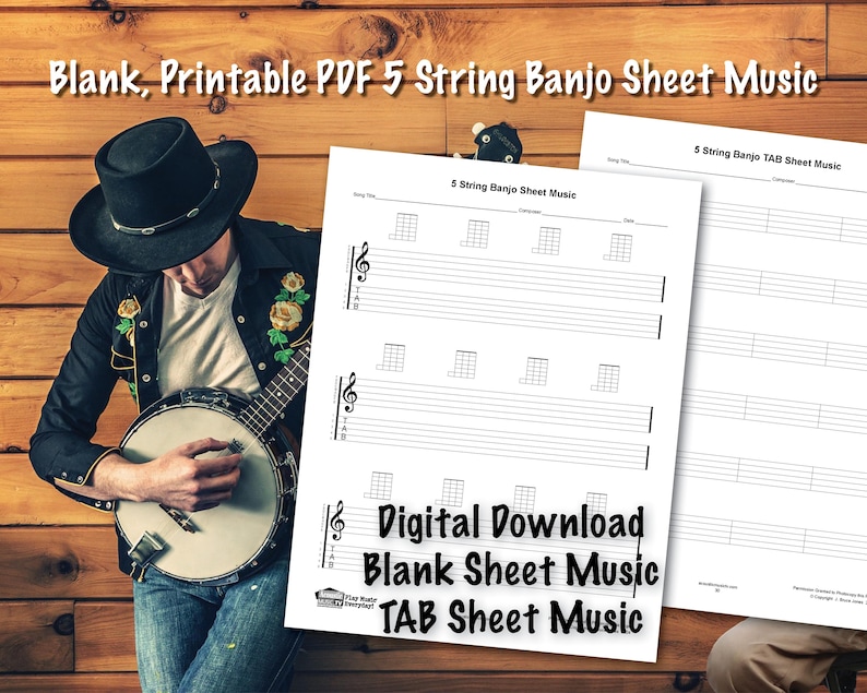 Blank, Printable PDF Sheet Music for Guitar, Mandolin, Ukulele and 4 ...
