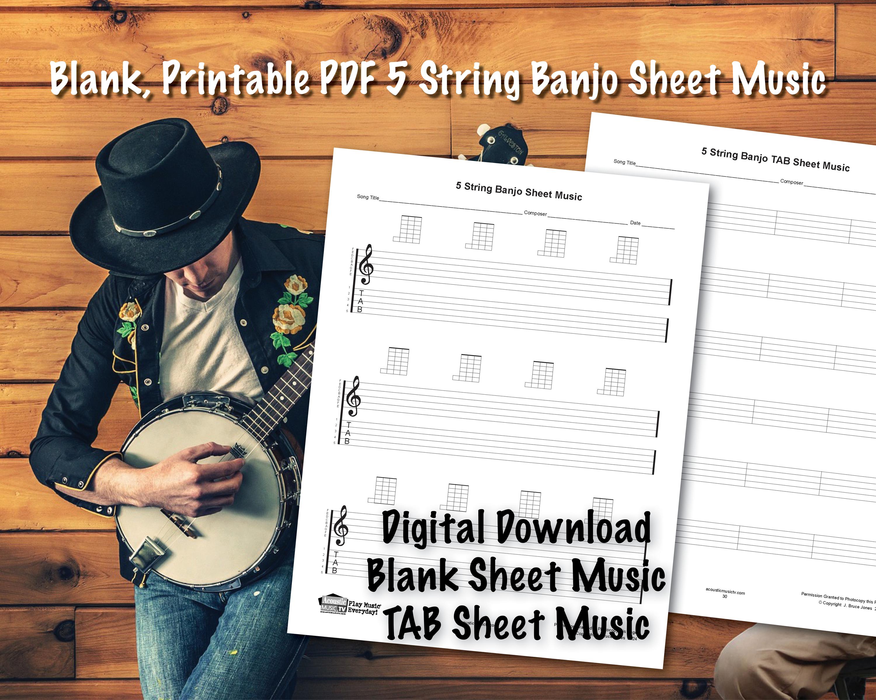 Blank, Printable PDF Sheet Music for Guitar, Mandolin, Ukulele and 4 & 5 String Banjos - Etsy