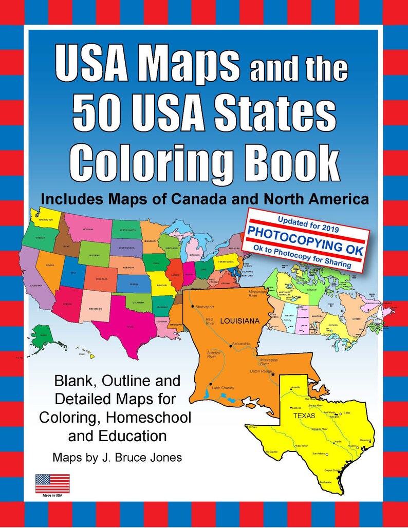 USA Maps and the 50 USA States PDF Map Coloring Book Blank - Etsy
