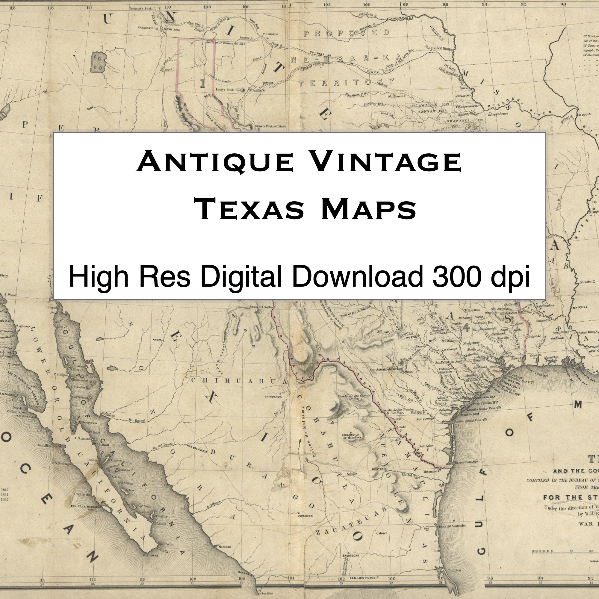 Vintage Texas Map Digital Paper - High Res Digital Instant Download JPG ...