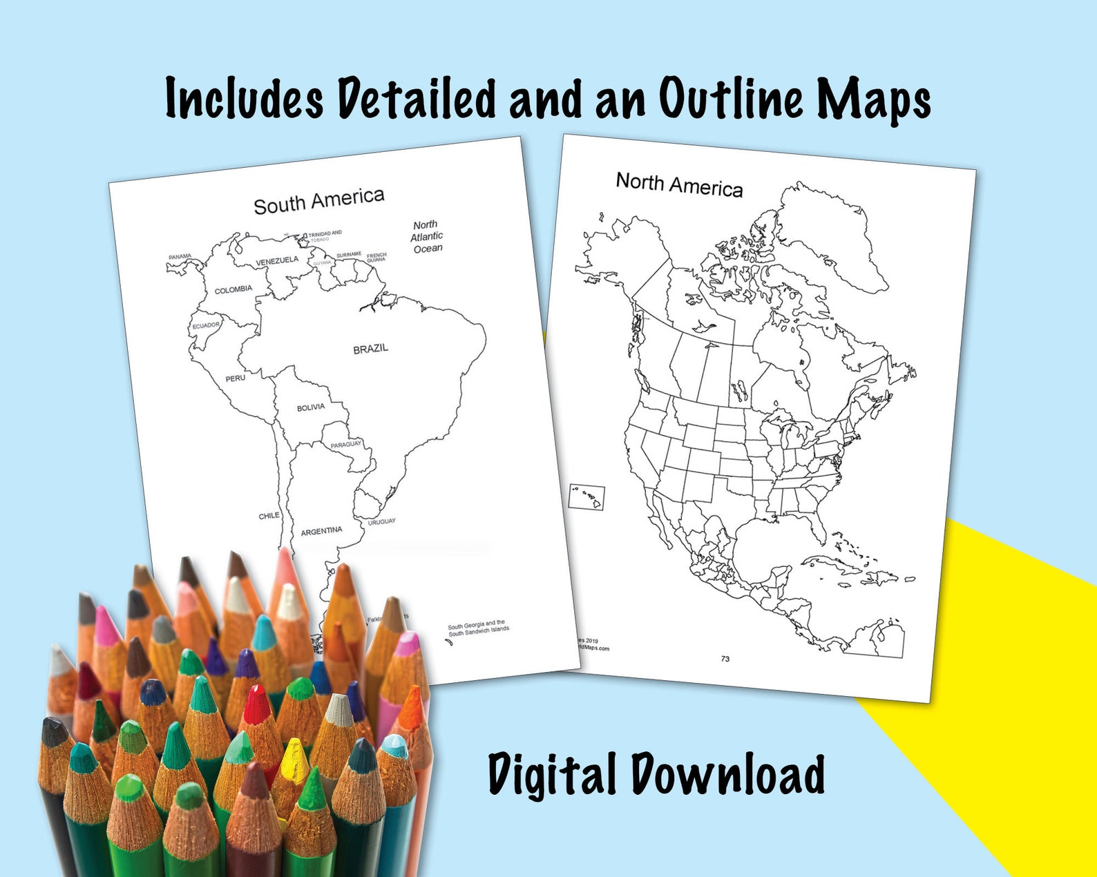 World Regional Maps: Printable Coloring Pages (PDF Download) - Etsy