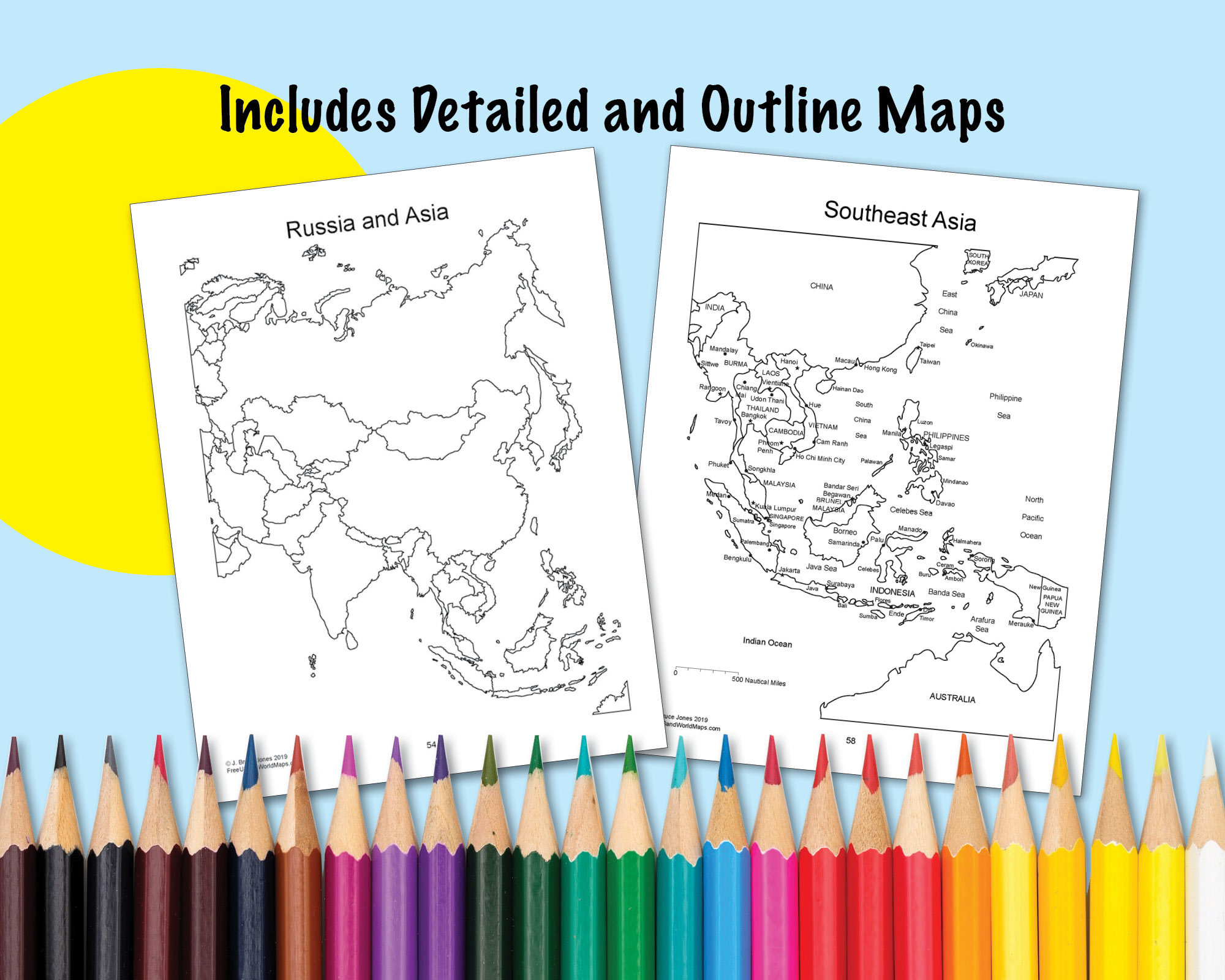 World Regional Maps: Printable Coloring Pages (PDF Download) - Etsy