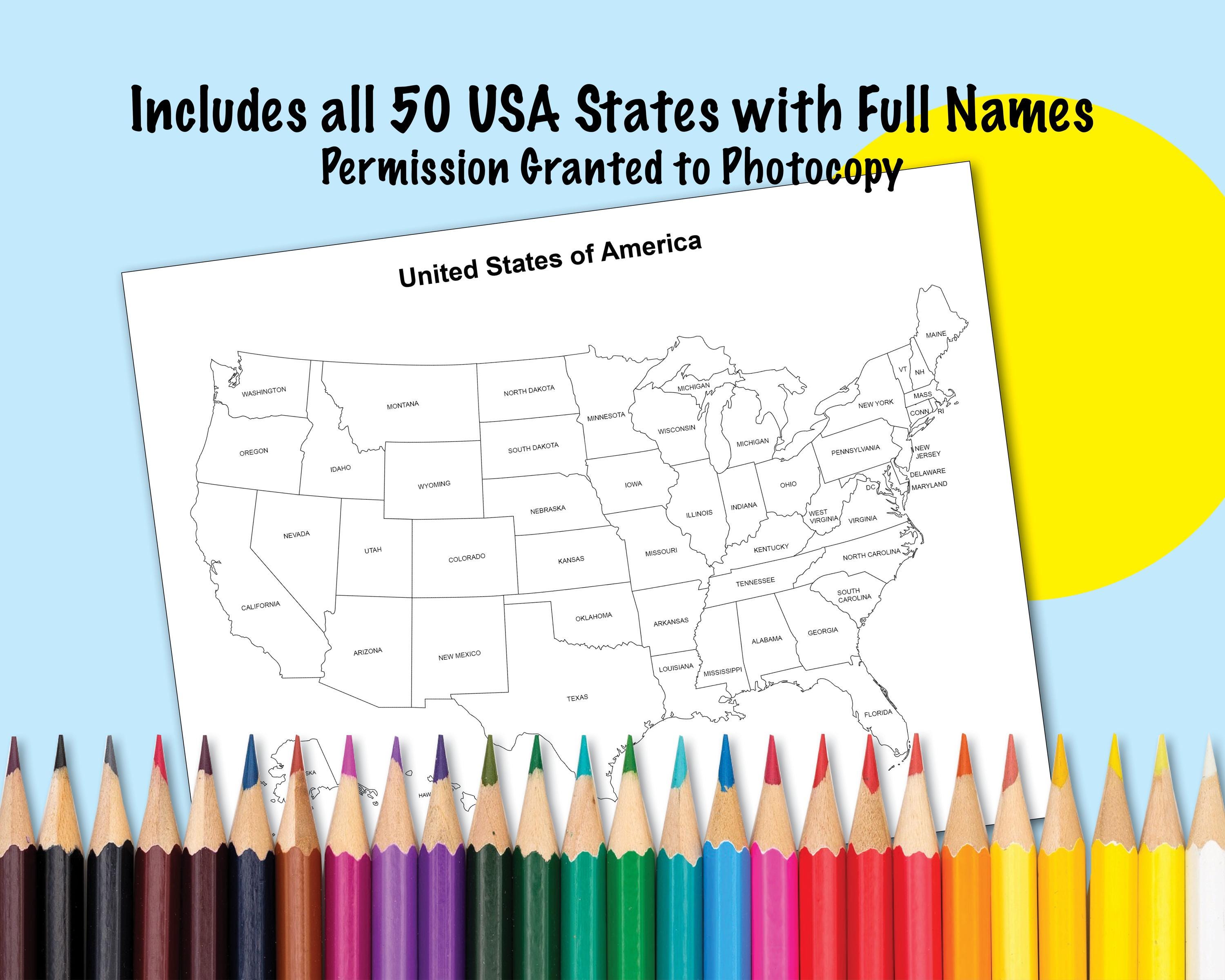 USA 50 States Printable PDF Maps | Activity Sheets and Coloring Pages ...