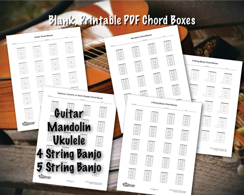 Blank, Printable PDF Sheet Music for Guitar, Mandolin, Ukulele and 4 ...