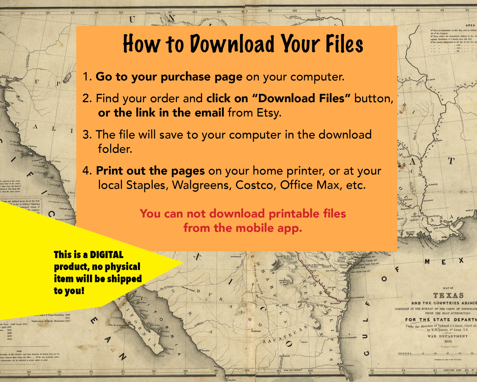 Vintage Texas Map Digital Paper - High Res Digital Instant Download JPG ...