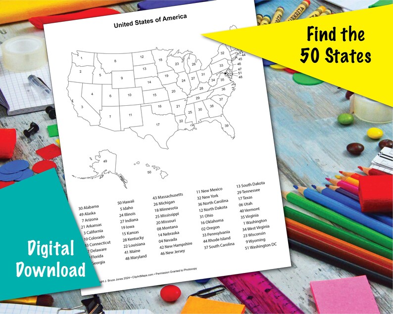 USA 50 States Printable PDF Maps | Activity Sheets and Coloring Pages ...
