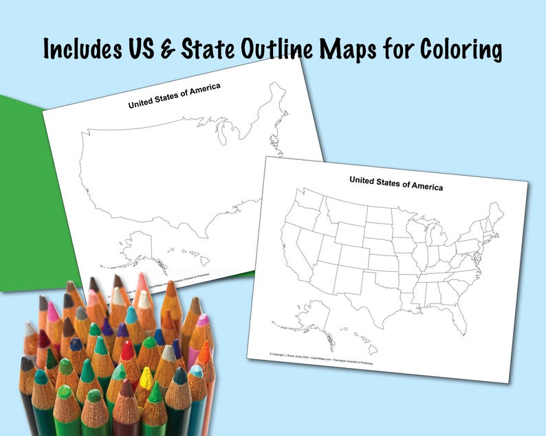 USA 50 States Printable PDF Maps | Activity Sheets and Coloring Pages ...