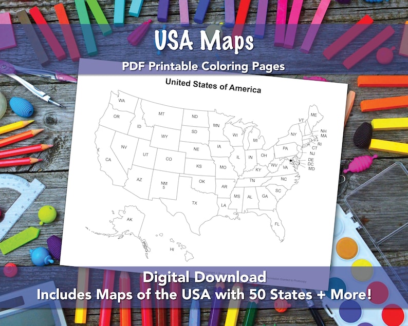 USA 50 States Printable PDF Maps | Activity Sheets and Coloring Pages ...