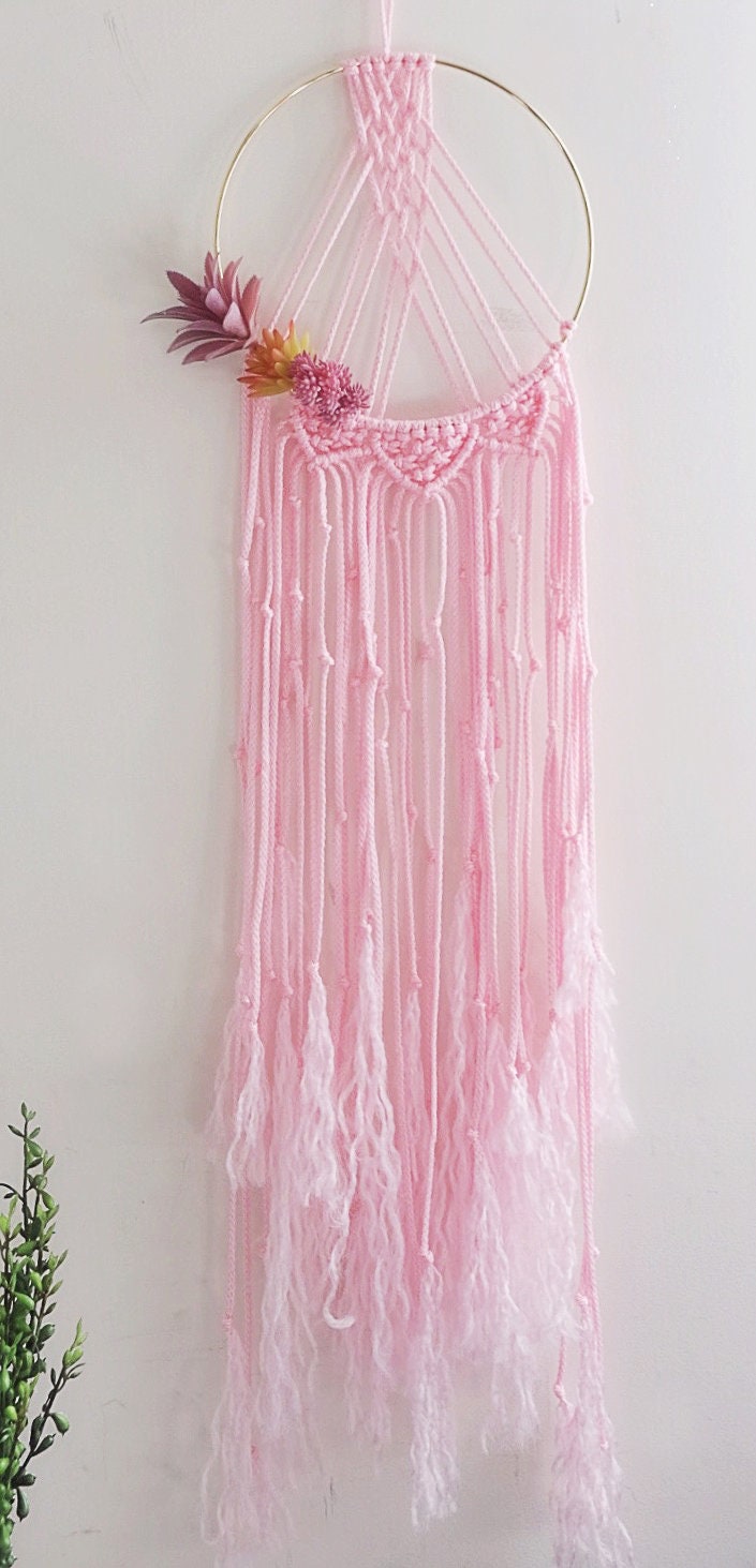 Pink Macrame Dream Catcher Wall Hanging - Etsy