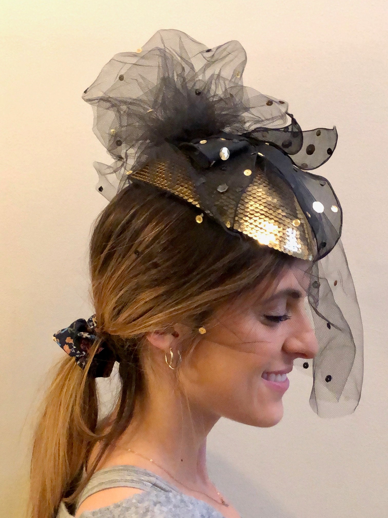 Whittall & Shon Vintage Fascinator Hat in Gold and Black - Etsy