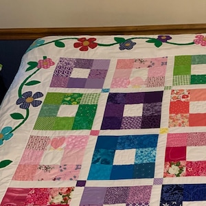 Homemade Queen Size Quilt Brightly Colored With Applique Flowers - Etsy