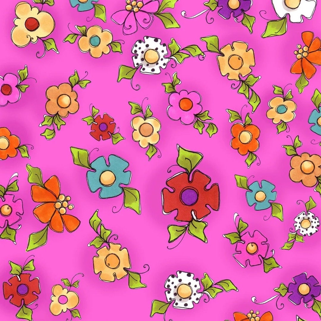 Pink Happy Blooms by Loralie Harris for Loralie Designs Fabric Cotton ...