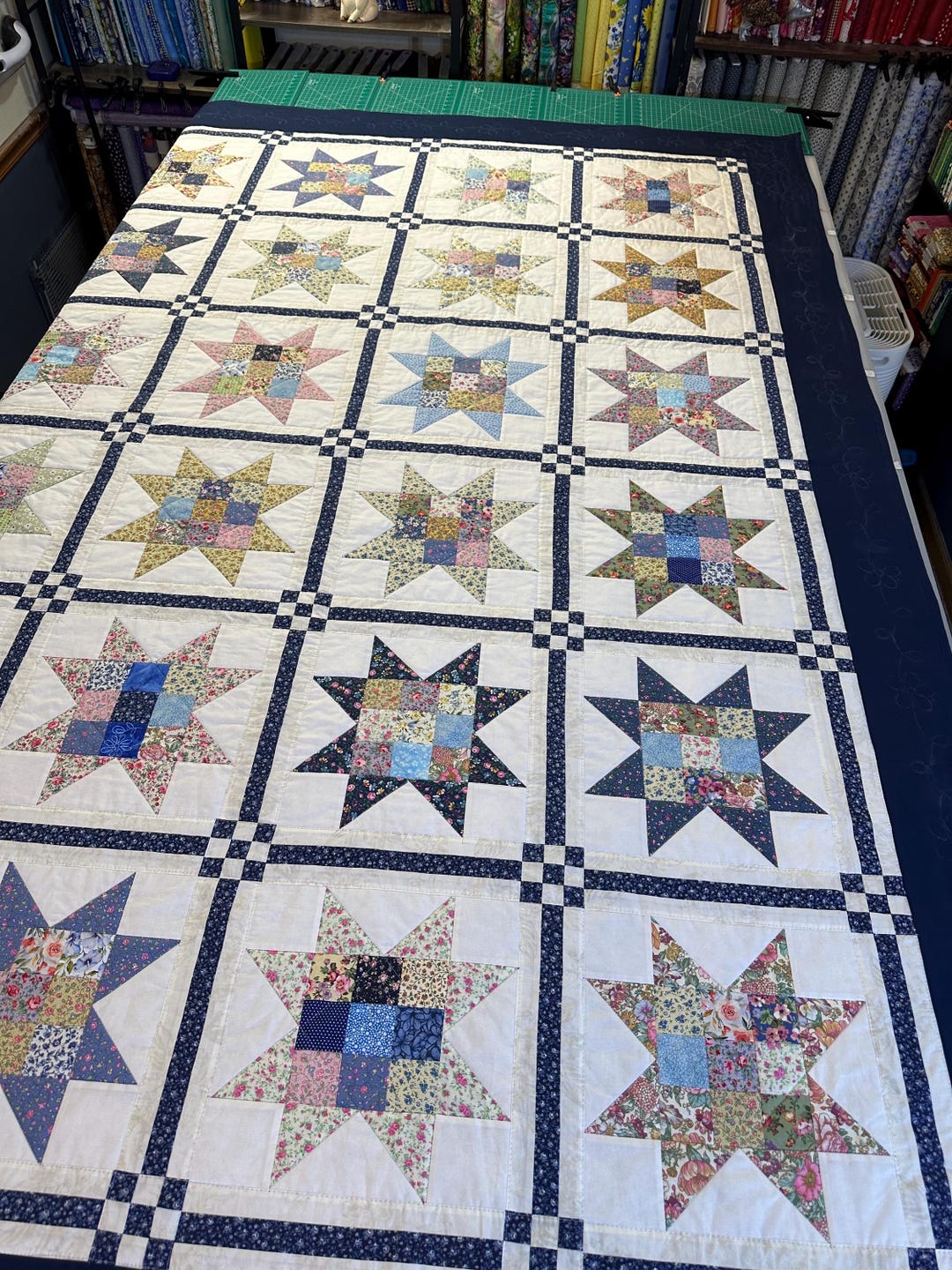 Homemade Navy and White Patchwork Stars Queen Size Quilt Custom Order ...