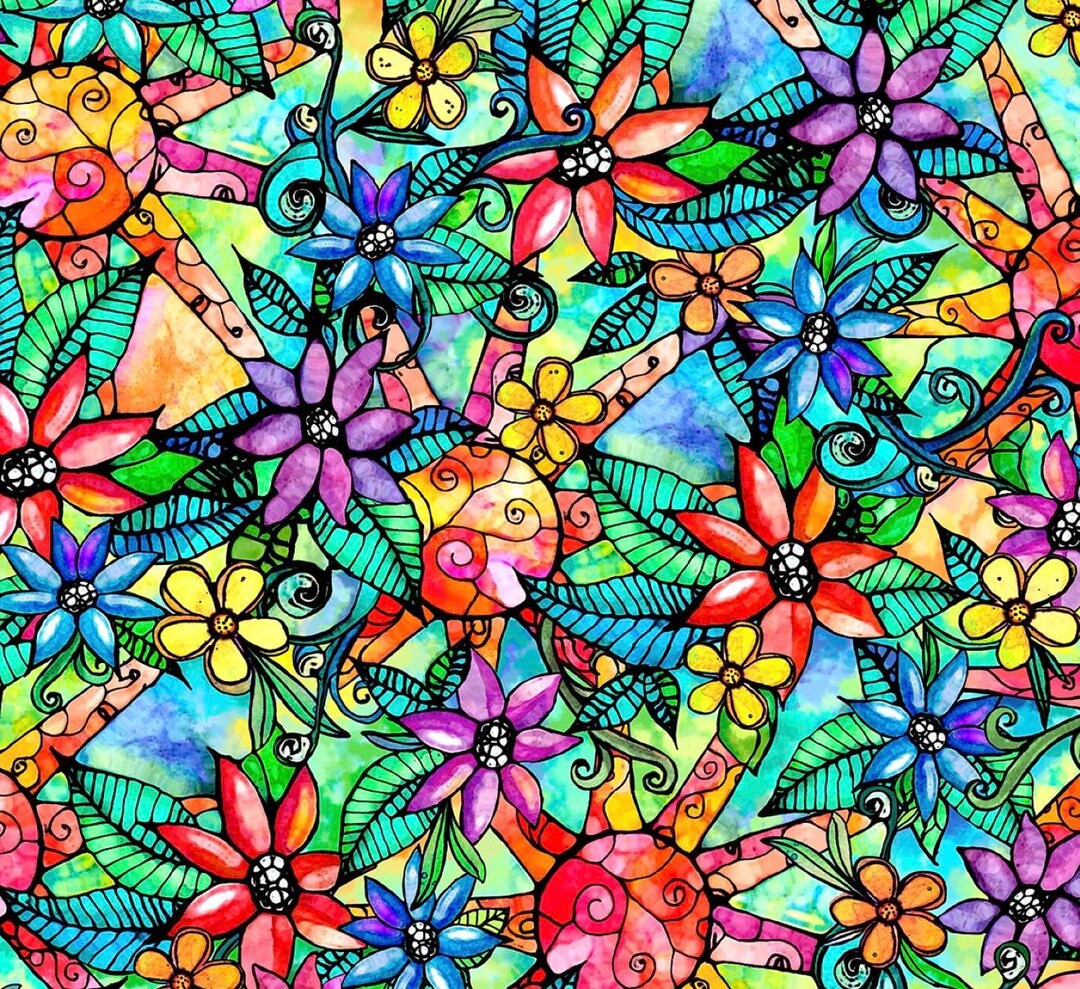 Stained Glass Scenic Look Sun Shines Cotton Fabric From P and B ...
