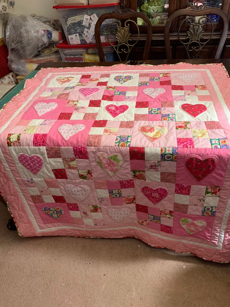 Heart and Nine Patch Queen Size Quilt - Etsy