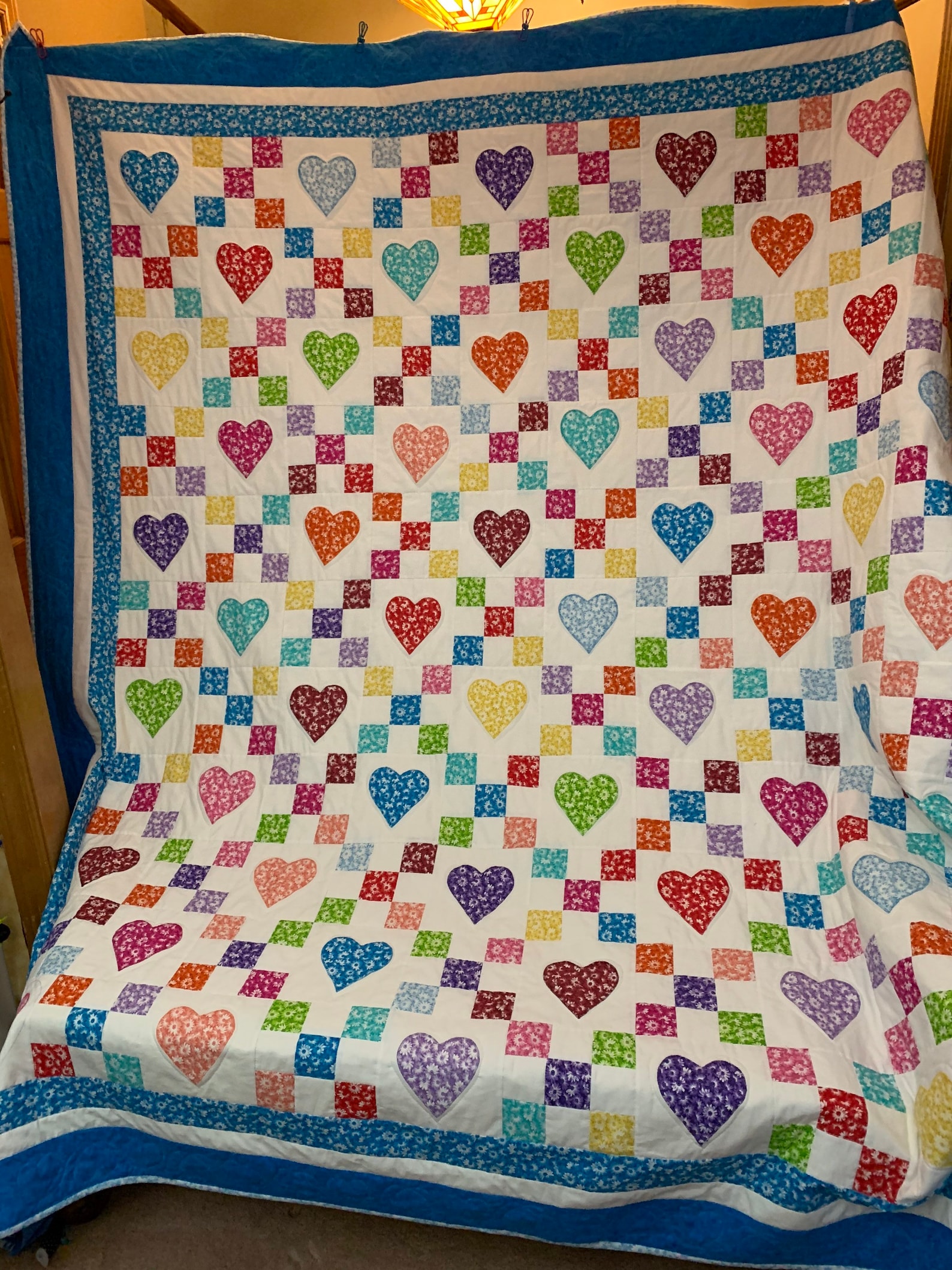 Heart and Nine Patch Queen Size Quilt - Etsy