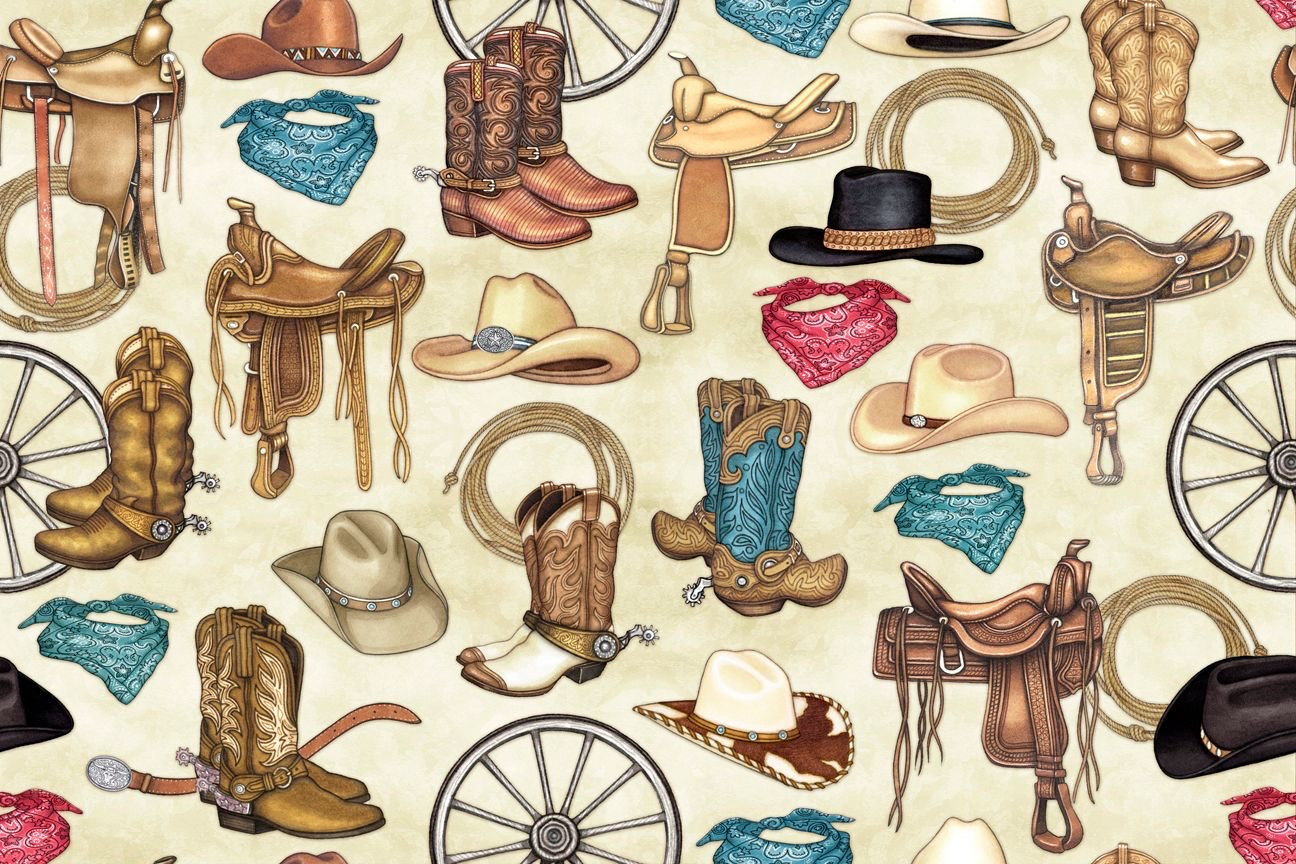 Unbridled by QT Fabrics Western Motif in Cream Quilting Cotton Fabric ...