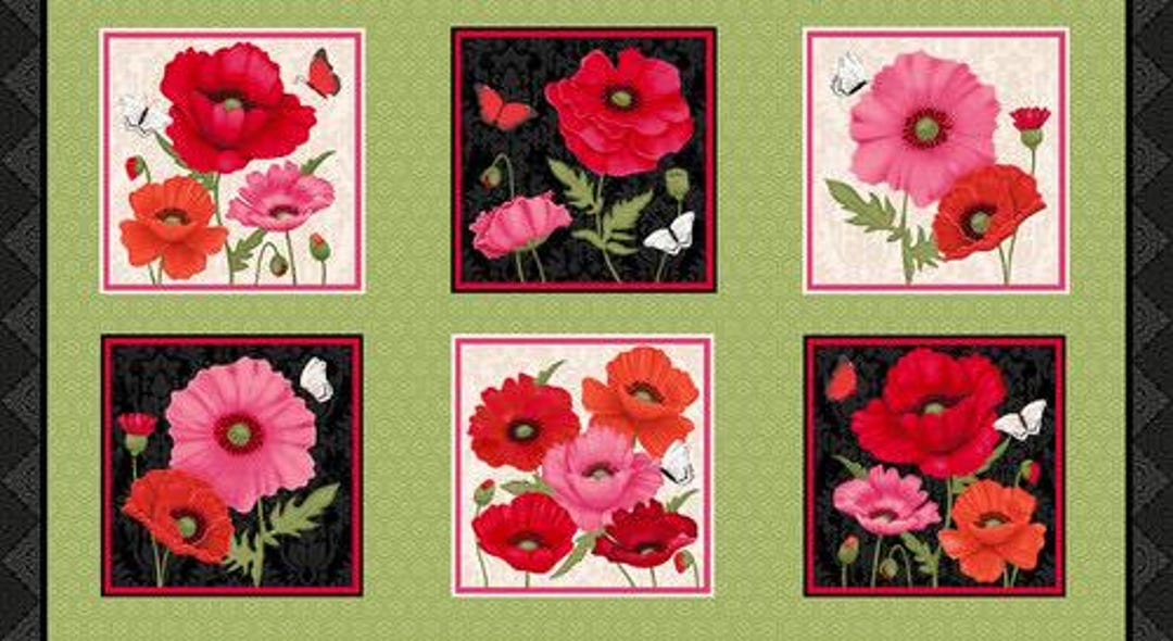 Merry Poppies Panel From Studio E Fabrics Premium Cotton Fabric 24” X ...