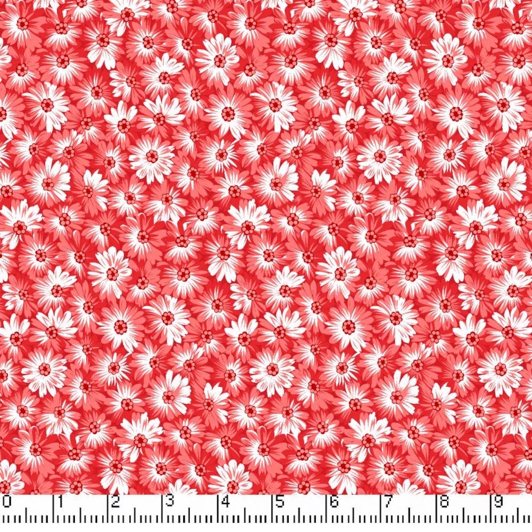Sunshine Red Cotton Fabric Daisies Fabric by the Yard Fabric for Sale ...