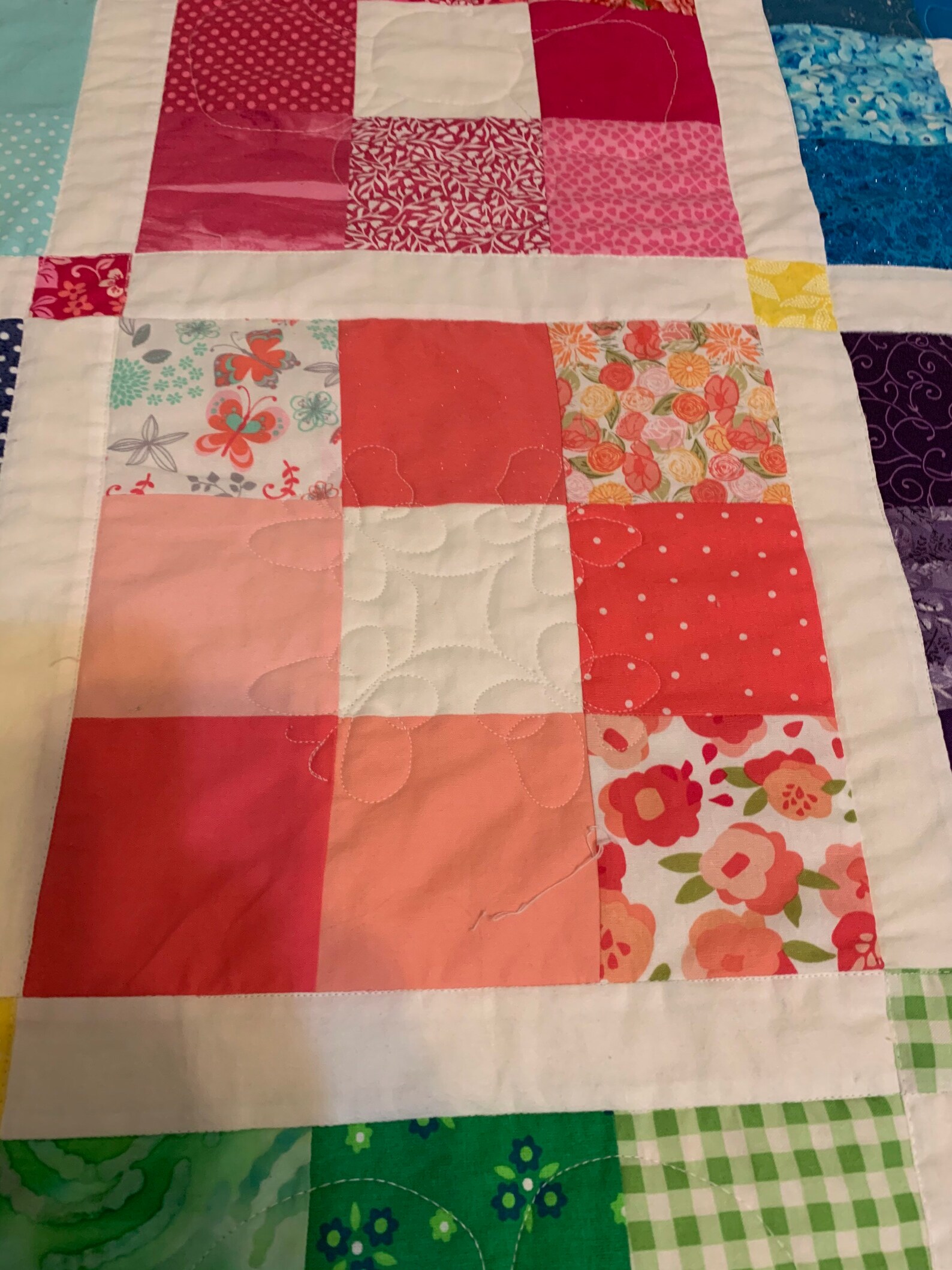 Homemade Queen Size Quilt Brightly Colored With Applique Flowers - Etsy