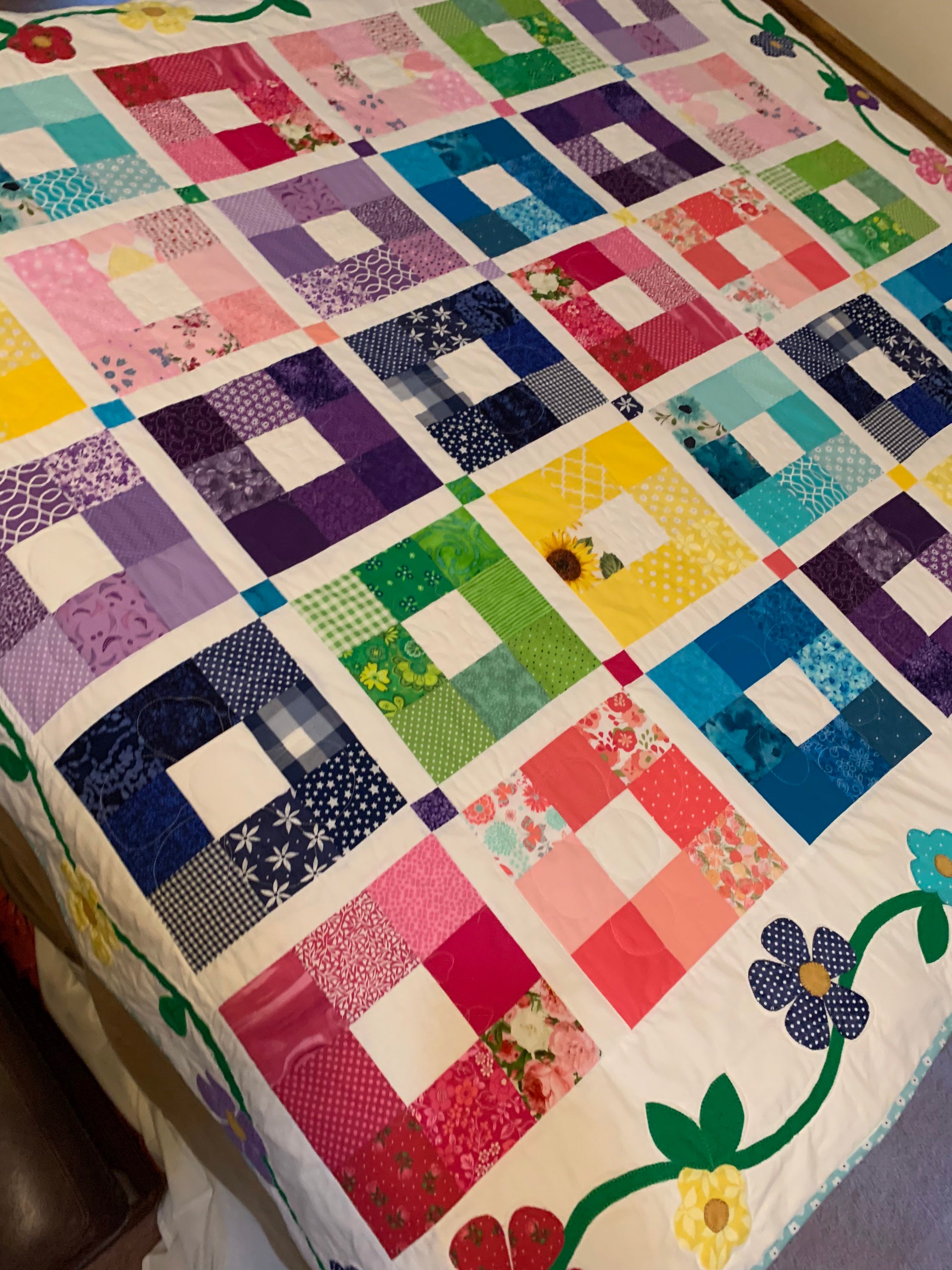 Homemade Queen Size Quilt Brightly Colored With Applique - Etsy