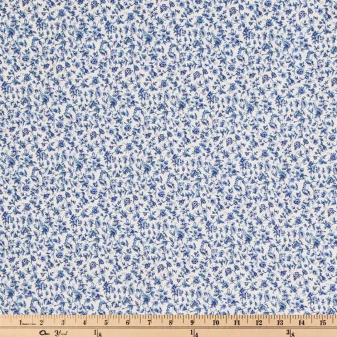 Blue Floral Calico on Cream Quilting Cotton Small Print Country Calico ...