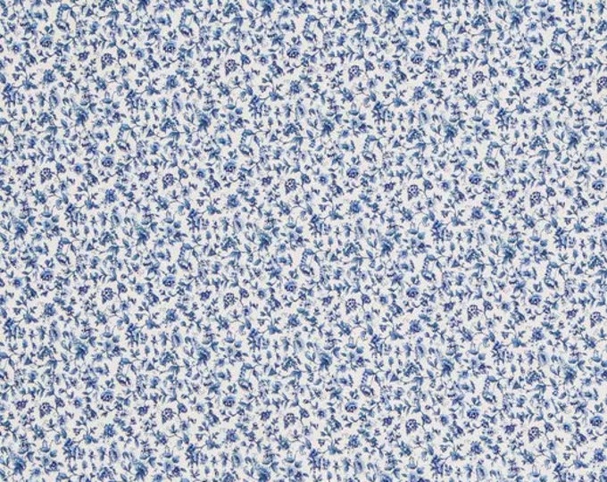 Blue Floral Calico on Cream Quilting Cotton Small Print Country Calico ...