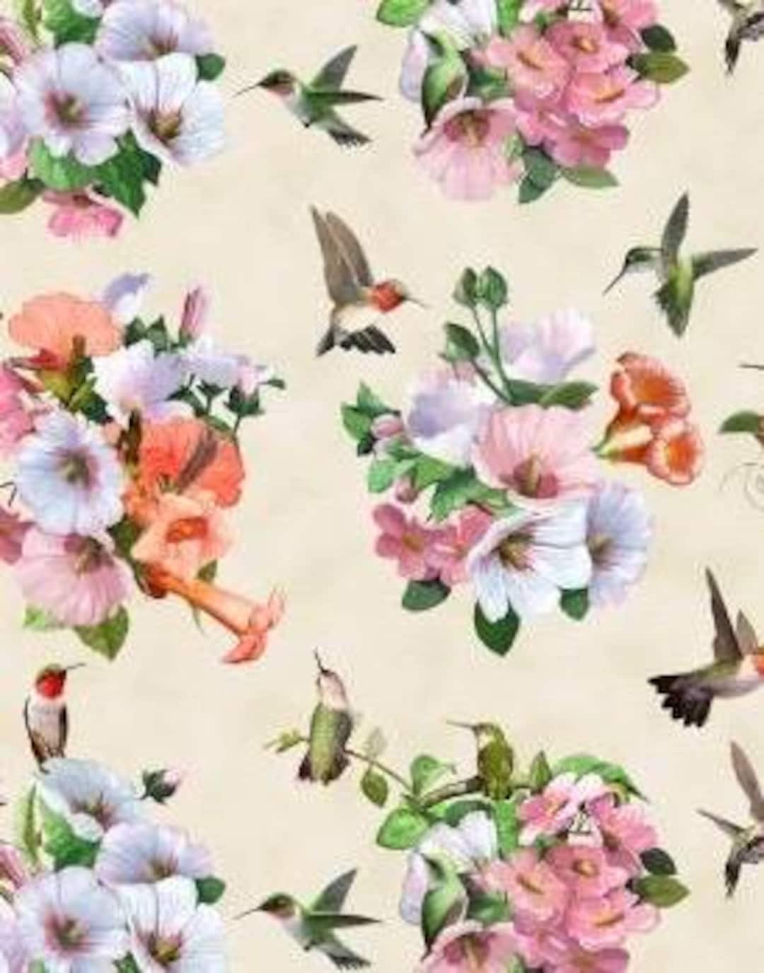 Hummingbirds Dating Game Cream Background by Elizabeth Studio Fabrics ...
