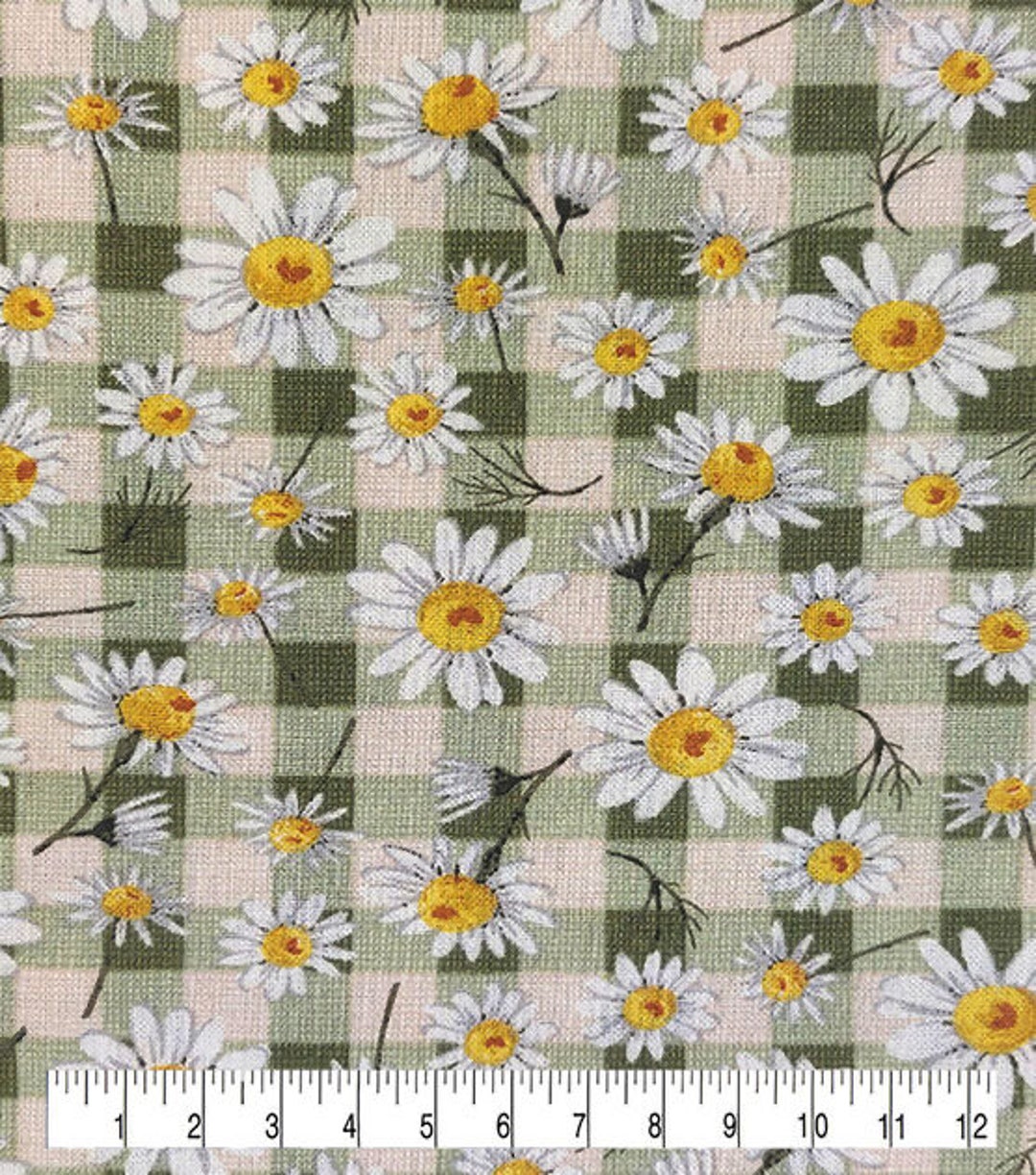 Keepsake Calico Packed Daisy on Sage Check Cotton Fabric - Etsy