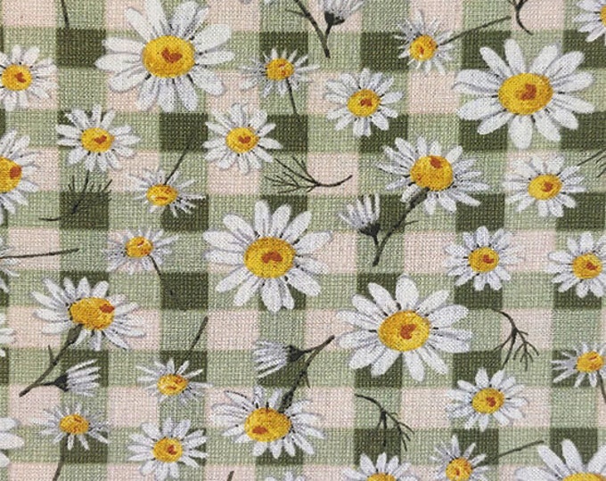 Keepsake Calico Packed Daisy on Sage Check Cotton Fabric - Etsy