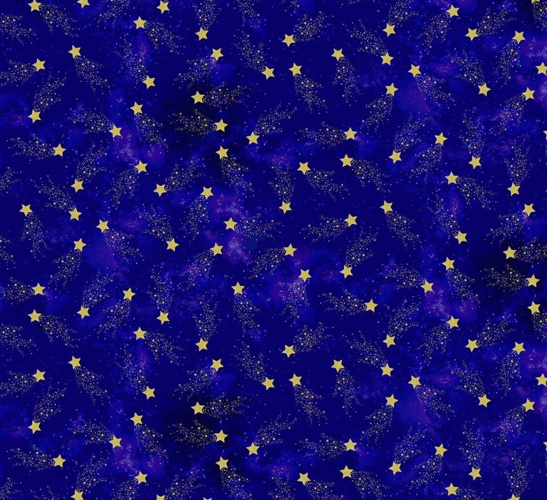 Navy Metallic Stars Gold Stars Premium Quilting Cotton Fabric, Fabric ...