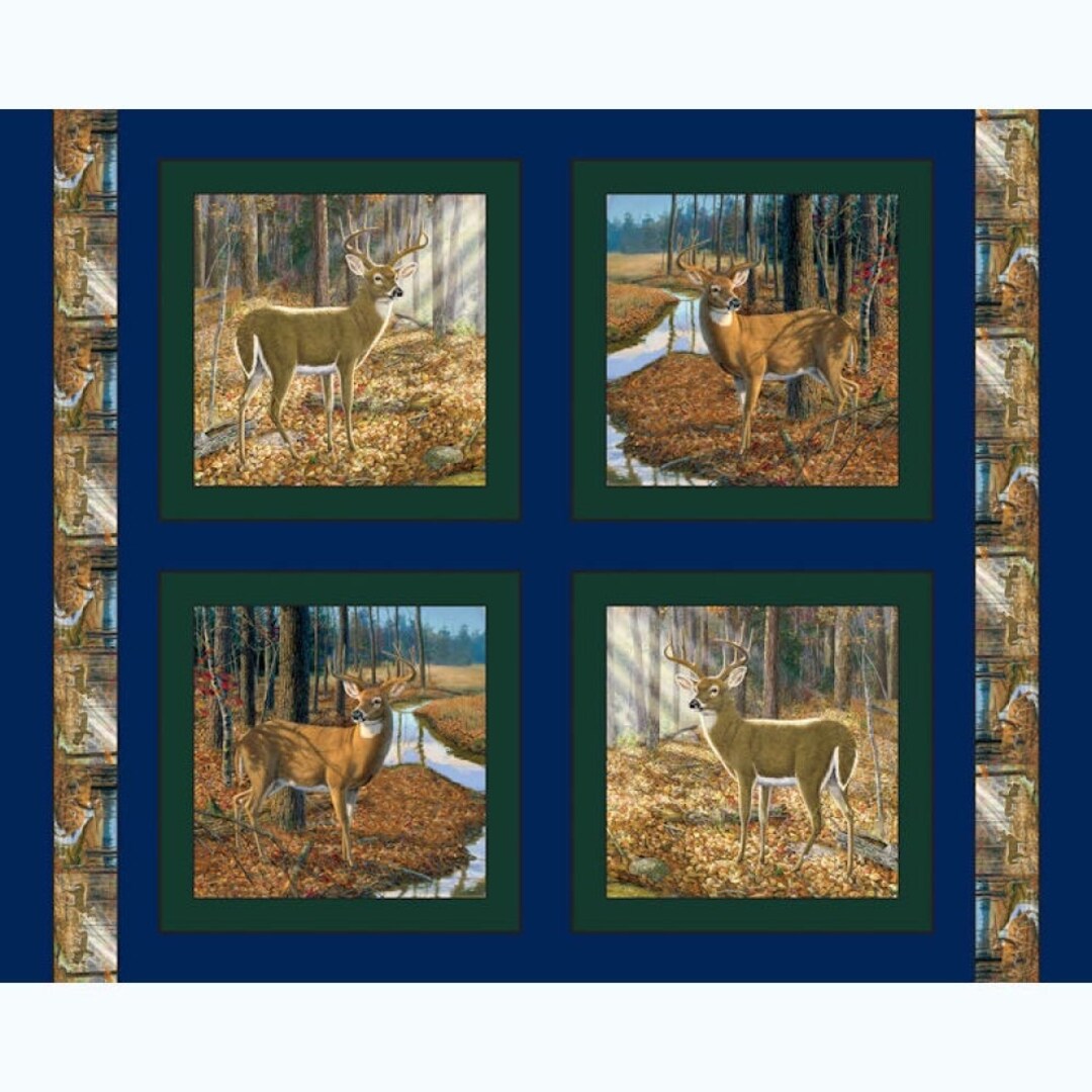 Big Bucks Pillow Panels Cotton Fabric Panel Deer Scene Quilting Cotton ...