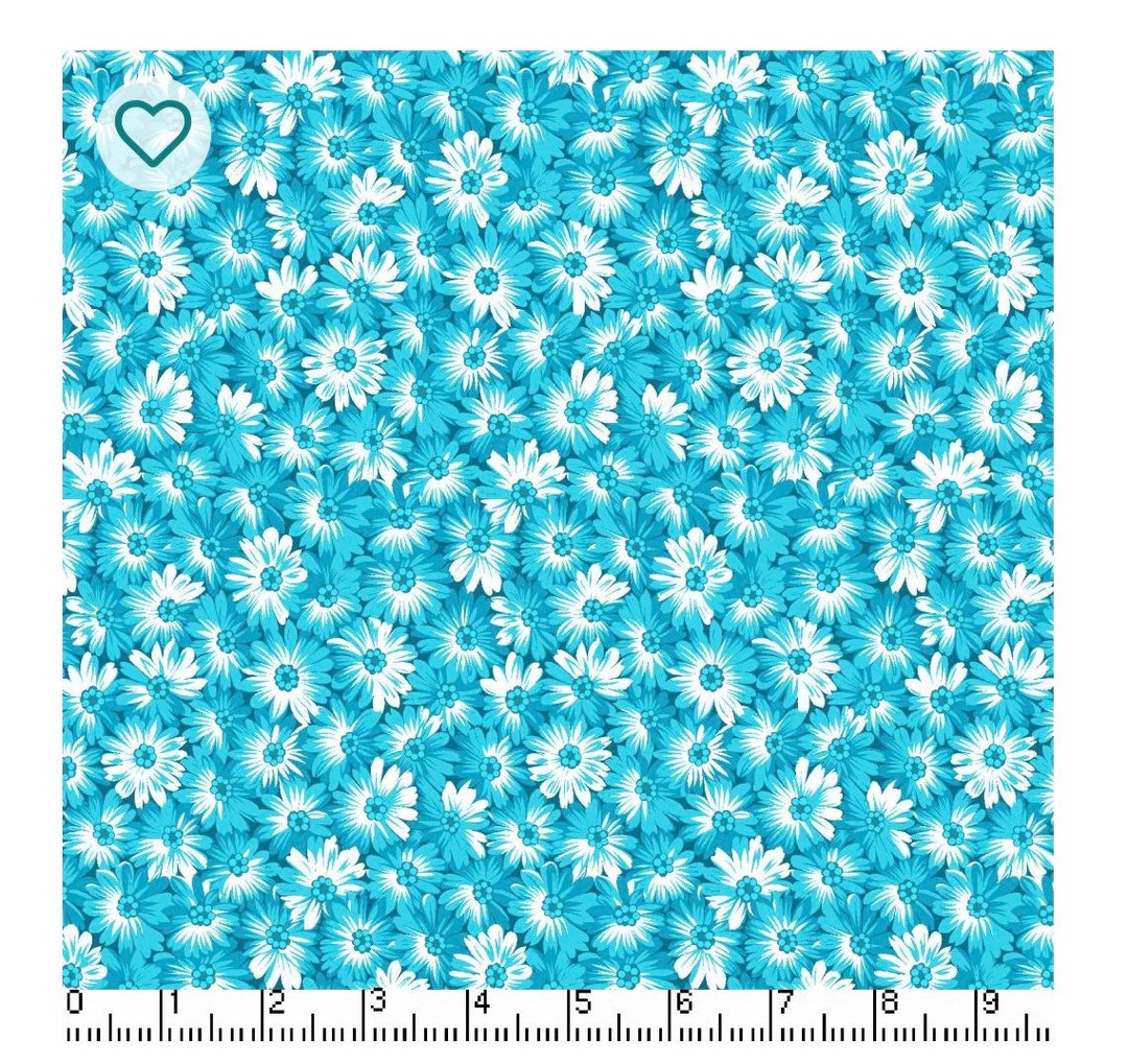 Sunshine Turquoise Cotton Fabric Daisies Fabric by the Yard Fabric for ...