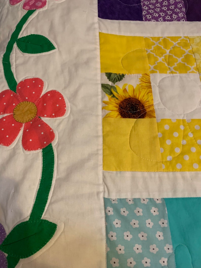 Homemade Queen Size Quilt Brightly Colored With Applique Flowers - Etsy