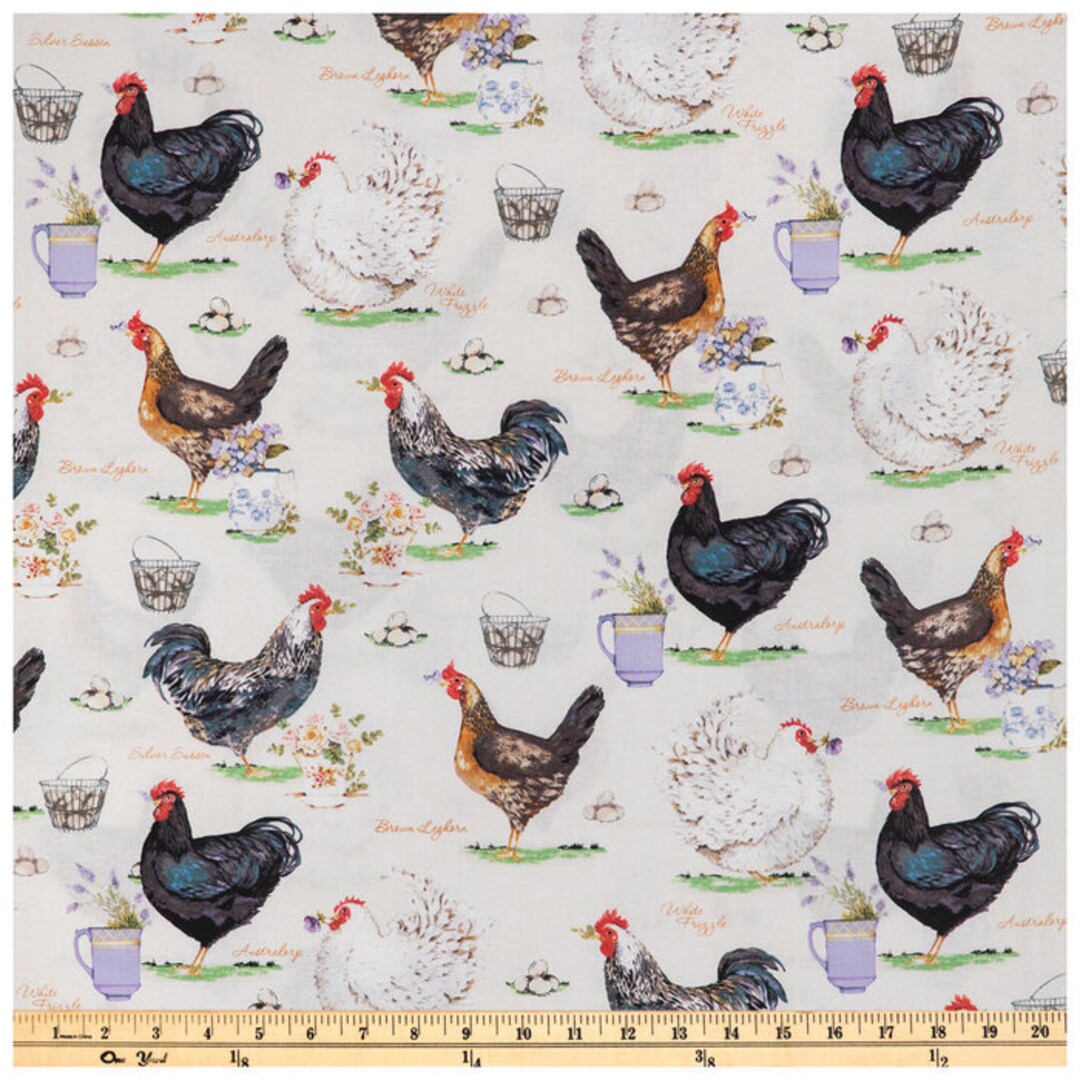 Roosters and Chickens Cotton Novelty Fabric by the Yard - Etsy