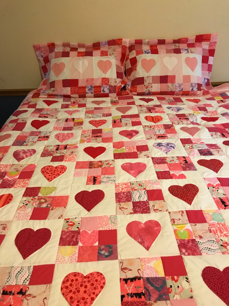 Heart and Nine Patch Queen Size Quilt - Etsy