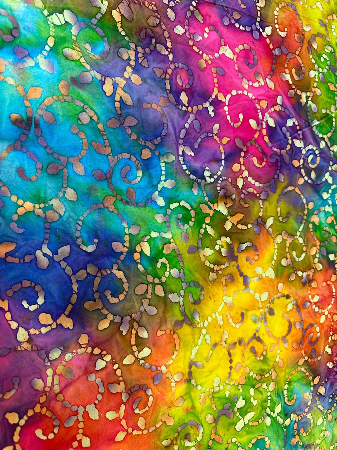 Batik Swirls Fabric Orange, Pink, Green, Blue and Purple. Fabric by the ...