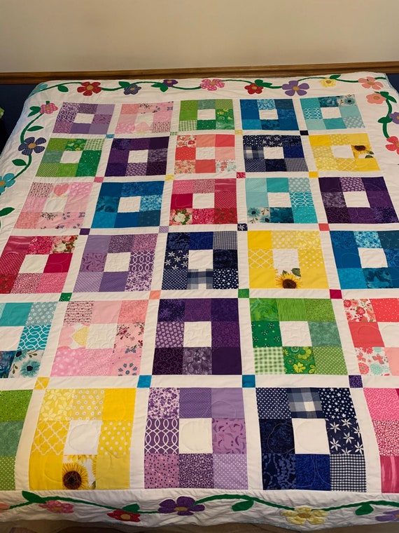 Homemade Queen Size Quilt Brightly Colored With Applique - Etsy