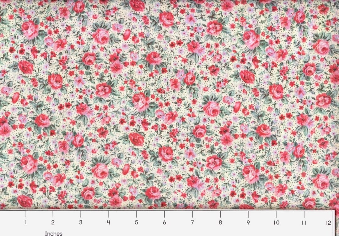 Cream and Pink Calico Country Florals Quilting Cotton Medium Print - Etsy
