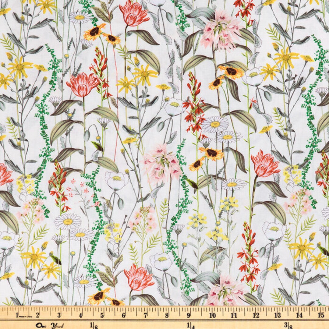 Stemmed Floral Cotton Novelty Fabric by the Yard - Etsy