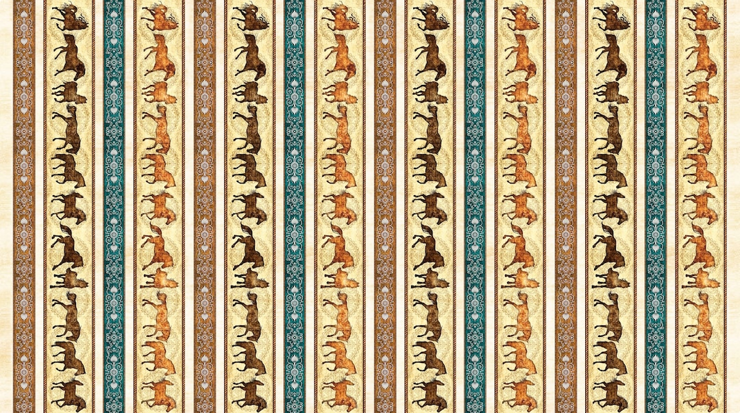 Unbridled by Stripe Border Fabric in Cream Quilting Cotton Fabric ...