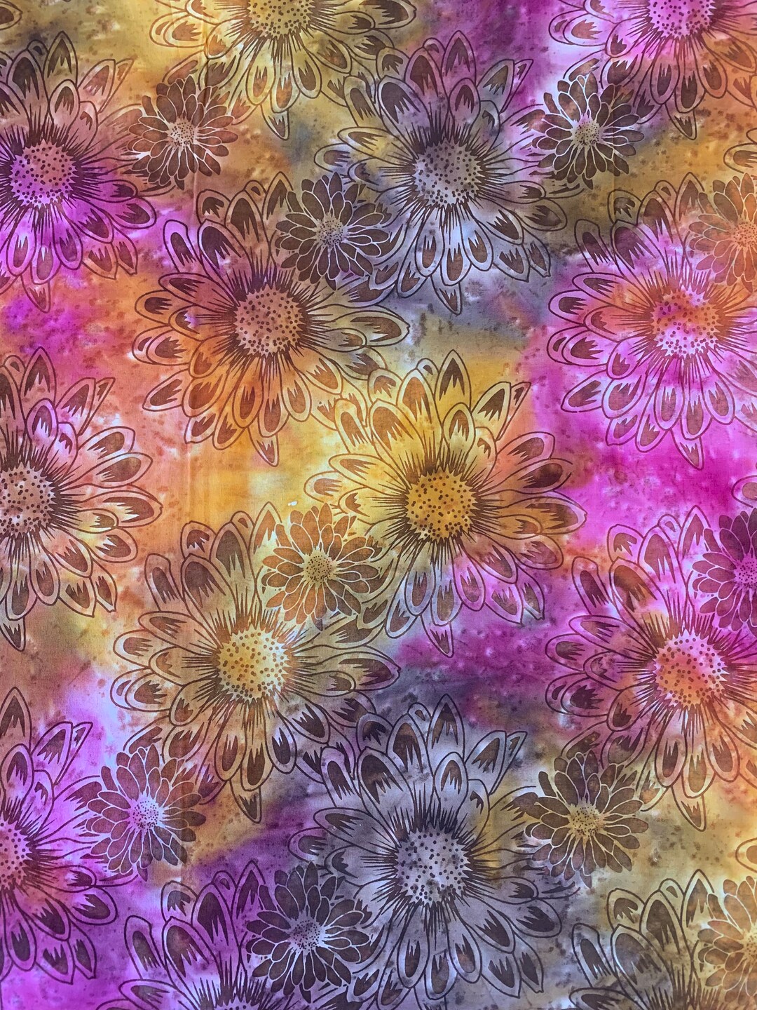 Batik Sunflower Fabric Orange, Pink and Purple. Fabric by the Yard ...