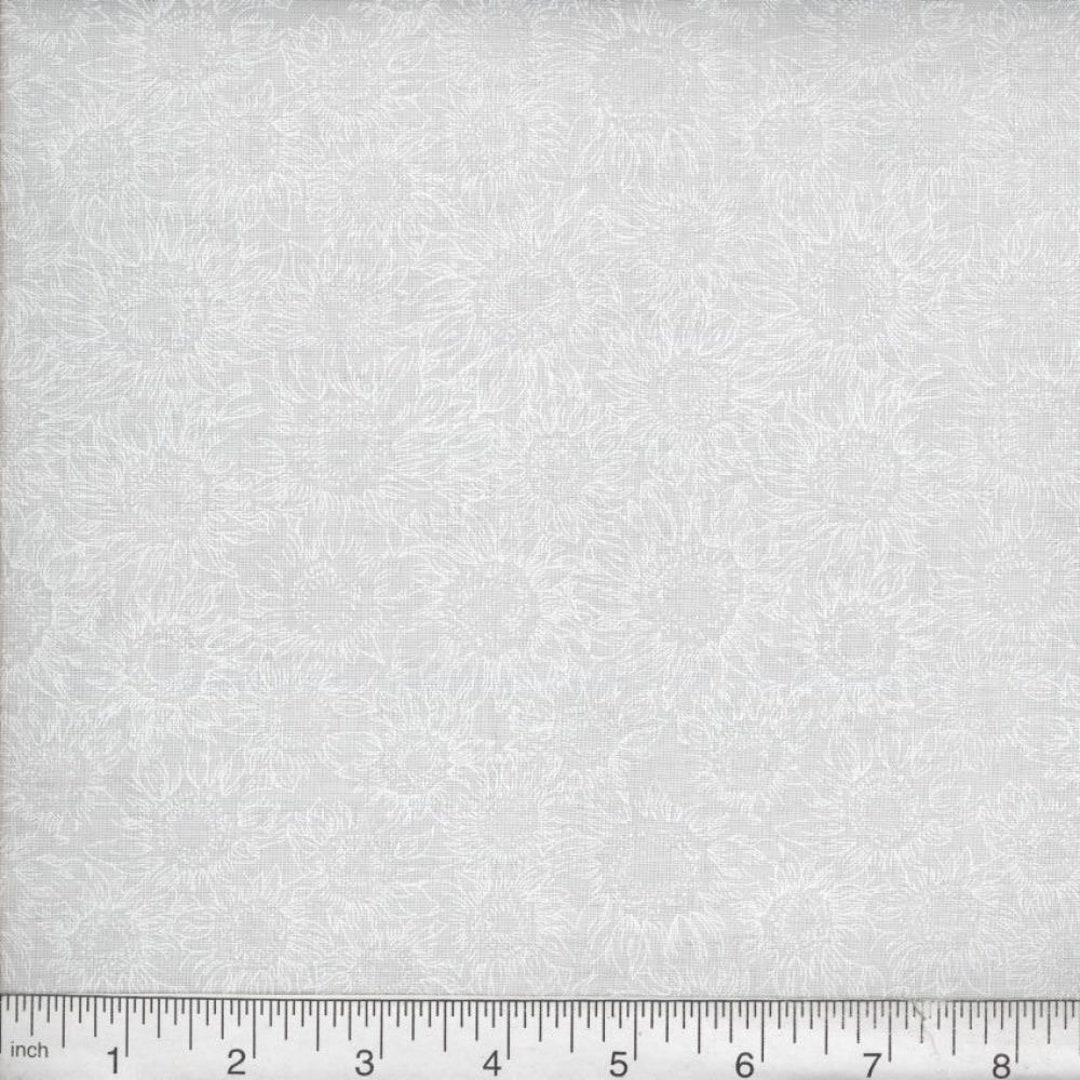 White on White Sunflowers Quilting Cotton Fabric White Tonal Fabric by ...